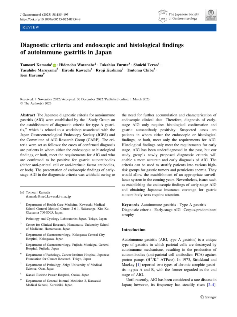 Diagnostic Criteria and Endoscopic and Histological Findings of ...