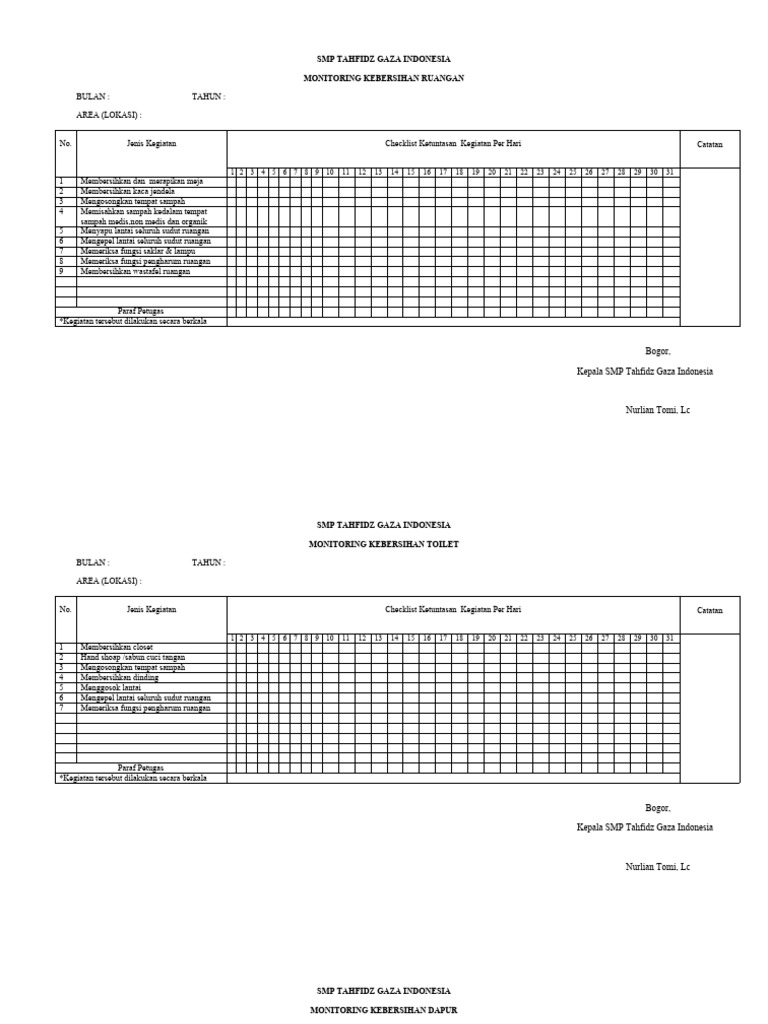 Checklist Kebersihan Ruangan Sekolah | PDF