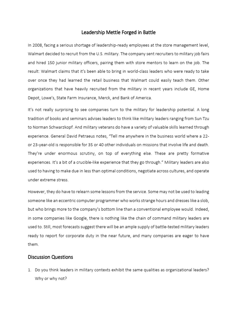 LO2 Case Study - Leadership Mettle Forged in Battle | PDF | Leadership ...