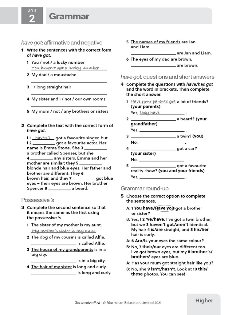 GI A1PLUS U2 Grammar Higher | PDF