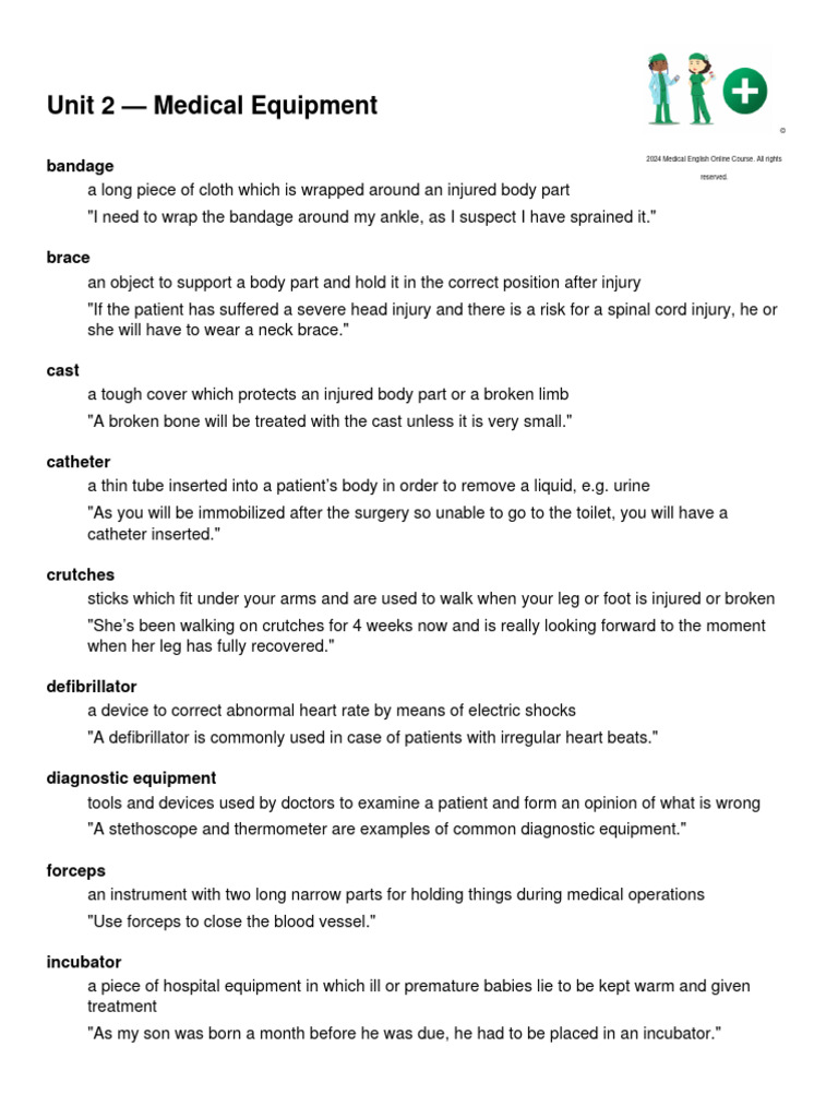 Medical English Online Course - Unit 2 Vocabulary | PDF