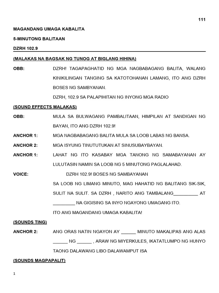 Radio Sample Broadcasting Script Filipino | PDF