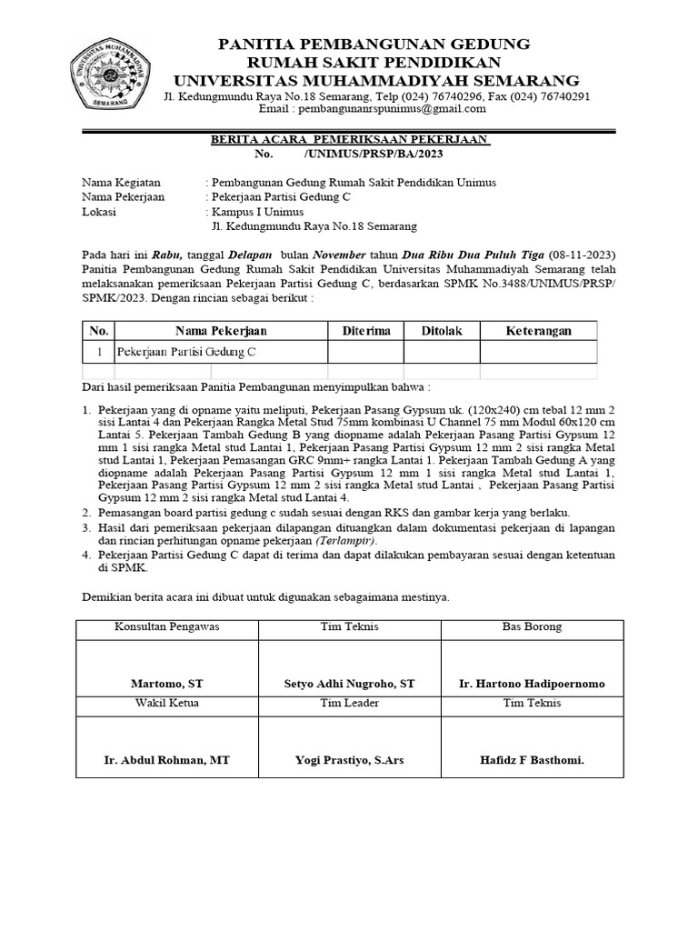 BA Pemeriksaan Partisi GD C 6 - Rev | PDF