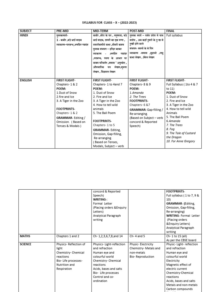 class 10 syllabus | PDF