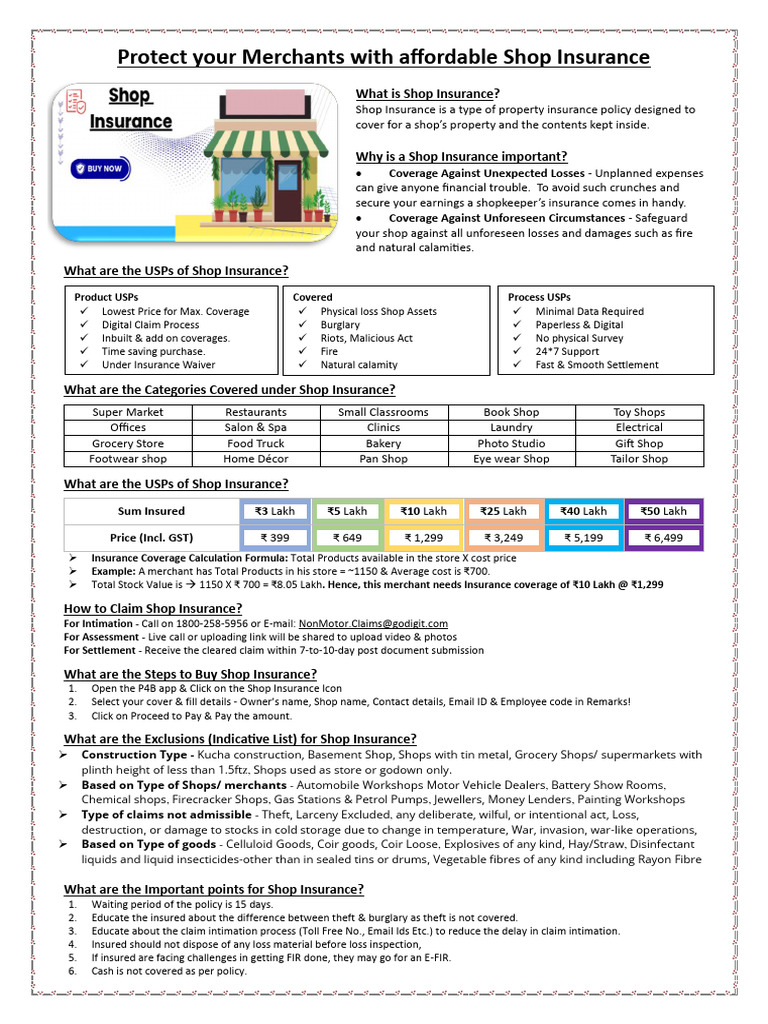 Shop Insurance One Pager | PDF | Insurance | Filling Station