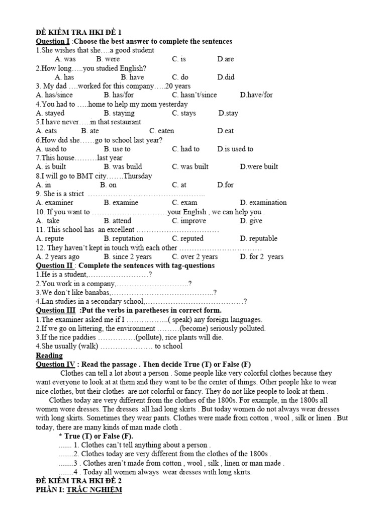 De Thi HK 1 Tieng Anh 9 | PDF | Adolescence | Malaysia