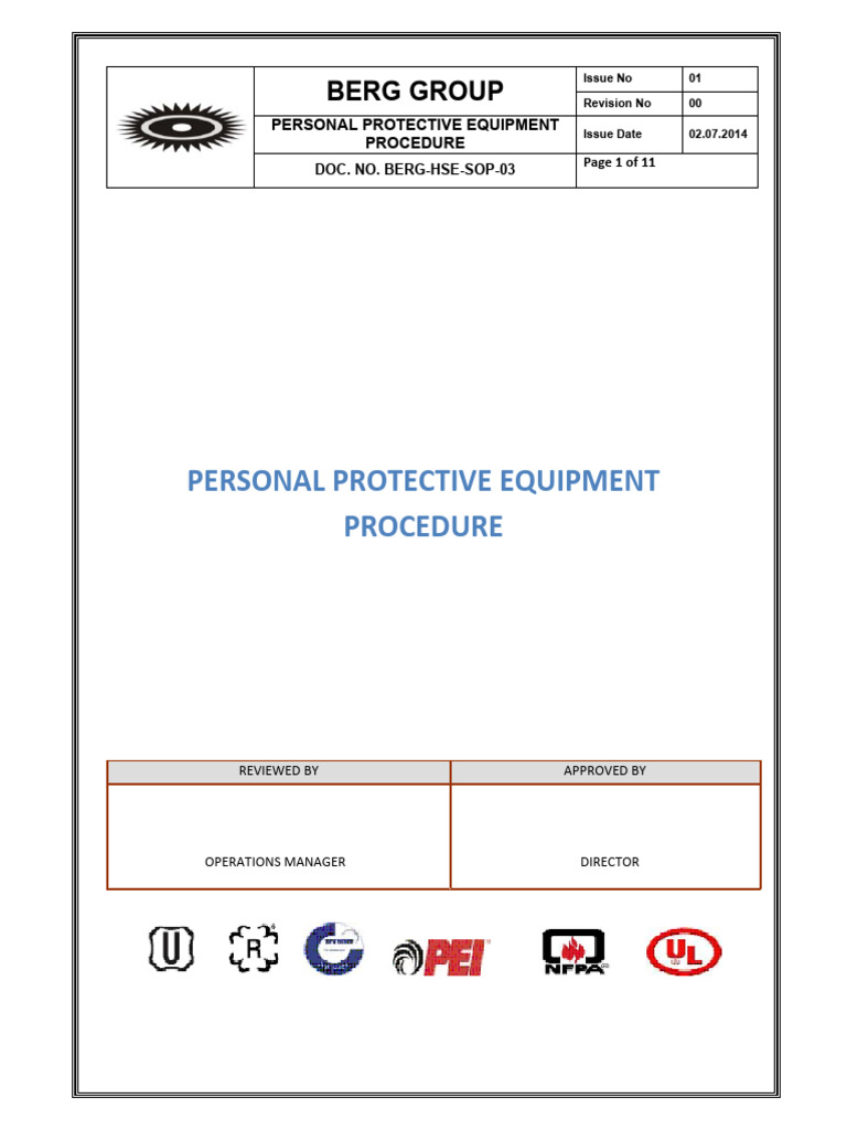 Sop 03 Personal Protective Equipment Procedure | PDF