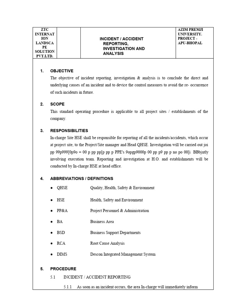 HSE Procedures Incident & Accident Reporting, Investigation & Analysis ...
