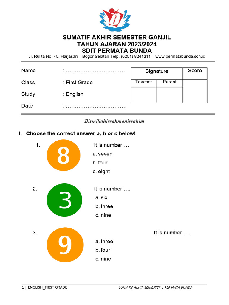 Sas English 1 2023-2024 | PDF | Elementary Mathematics | Stationery