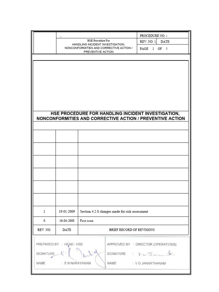 HSE Procedure For Handling Incident Investigation Nonconformities ...