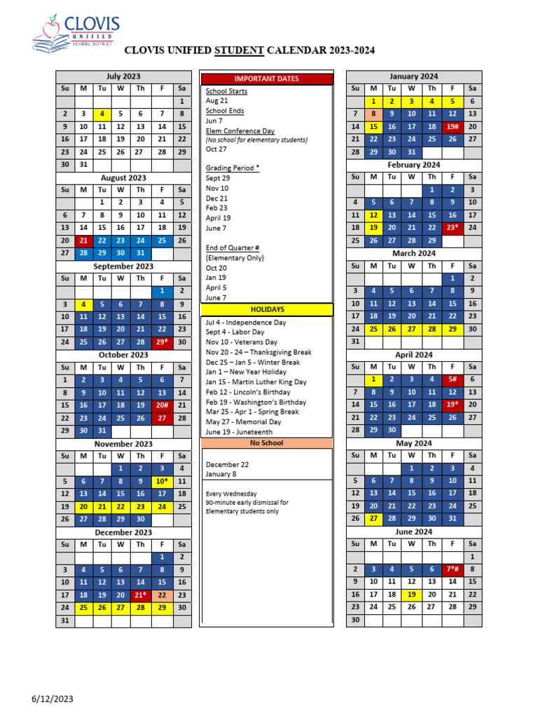 Student Calendar 2023-2024 Final3 | PDF | The United States | Festival