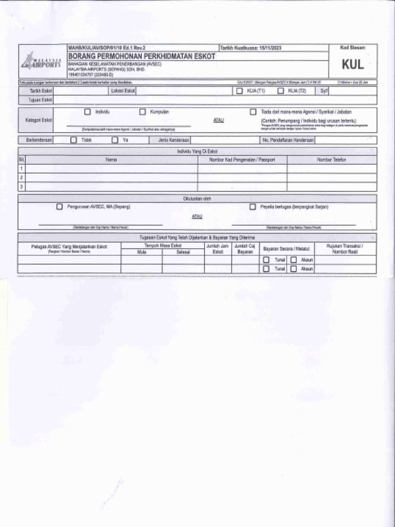 Borang Bahagian Keselamatan KLIA2 | PDF