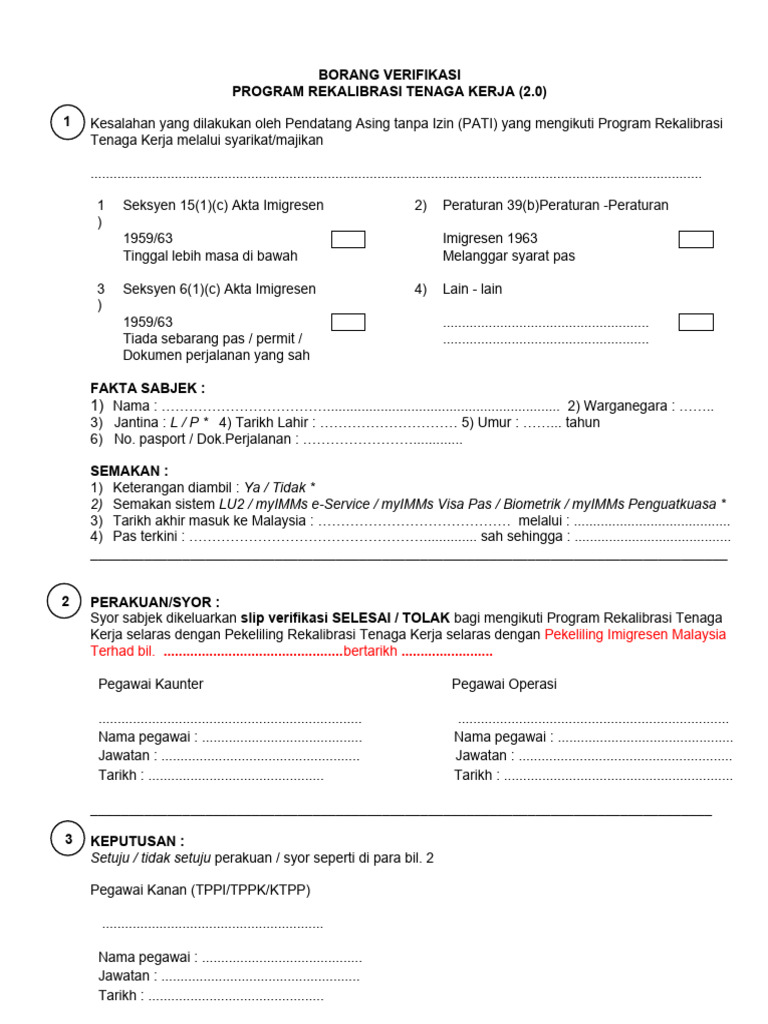 Borang Verifikasi RTK 2.0 - Jabatan Imigresen Malaysia | PDF