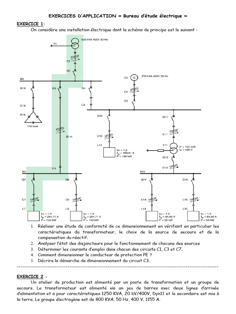 EXERCICES D'APPLICATION Bureau D'étude Électrique : Exercice 1 | PDF