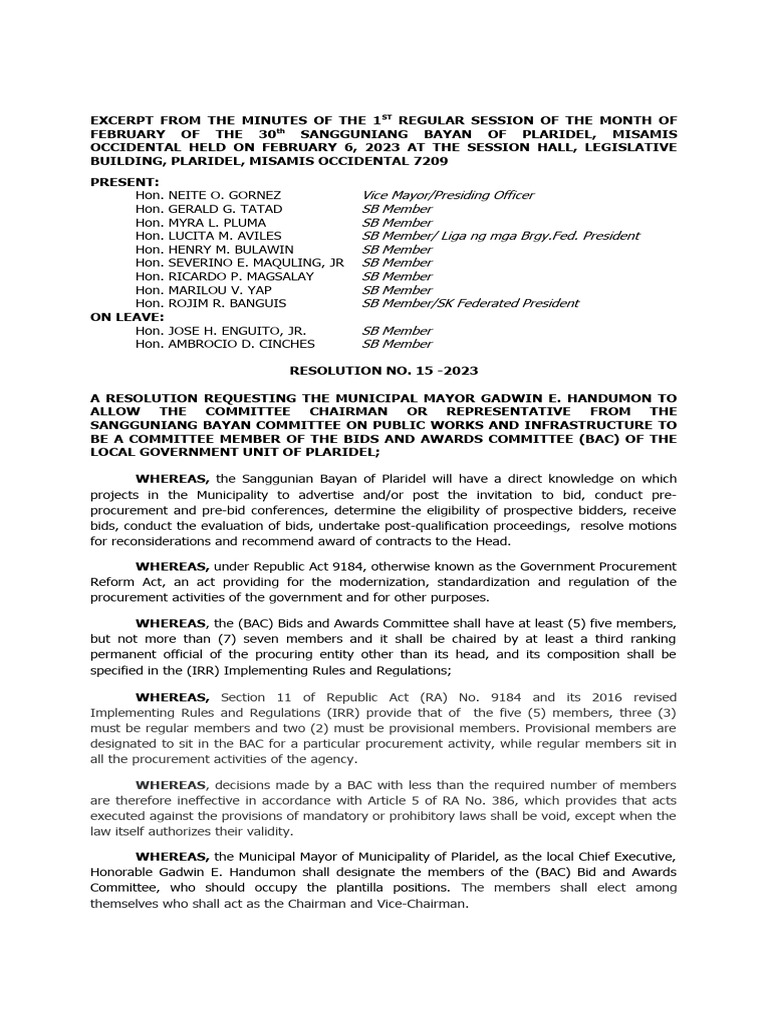 Reso N0. 15 - 2023 - Regular Member in The Composition of Bac | Download Free PDF | Justice ...