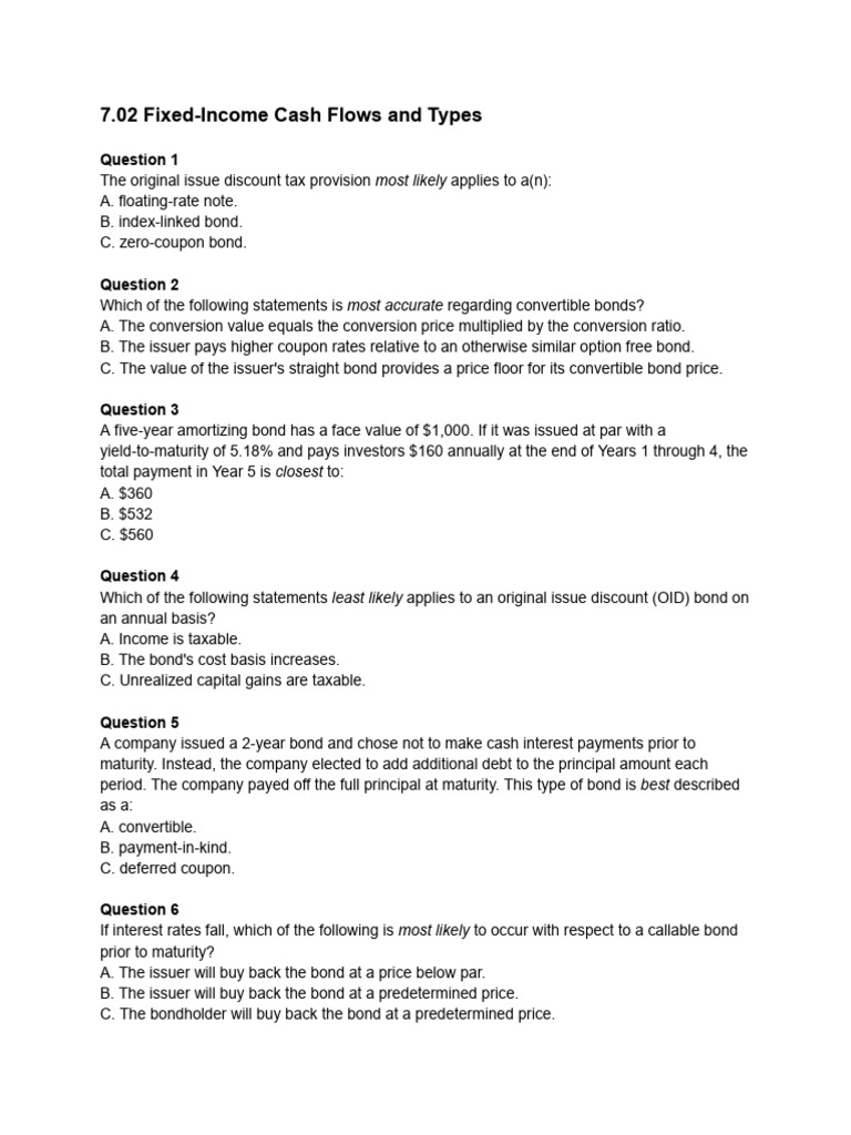 7.02 Fixed-Income Cash Flows and Types | PDF | Bonds (Finance) | Financial Markets