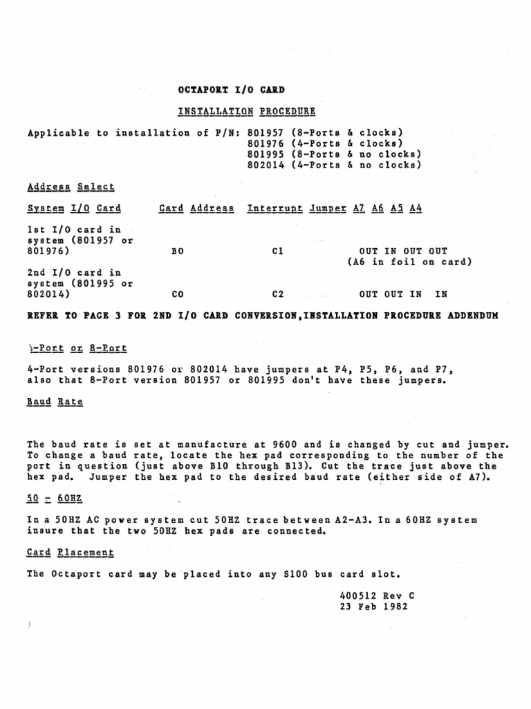 400512C Octaport Installation Instructions Feb82 | PDF | Input/Output | Information And ...