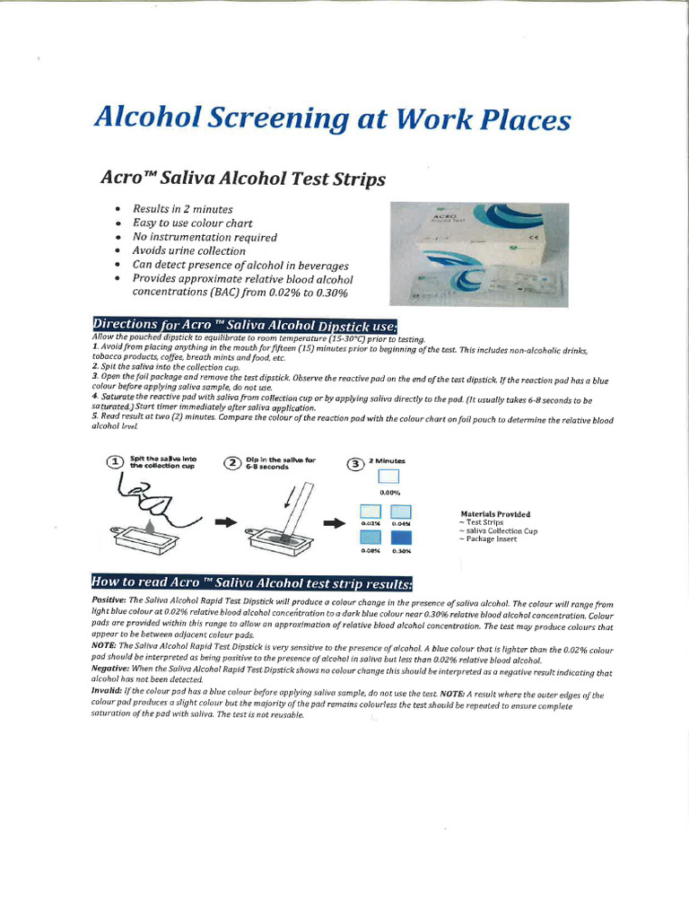 Acro - Saliva Alcohol Test Strips | PDF