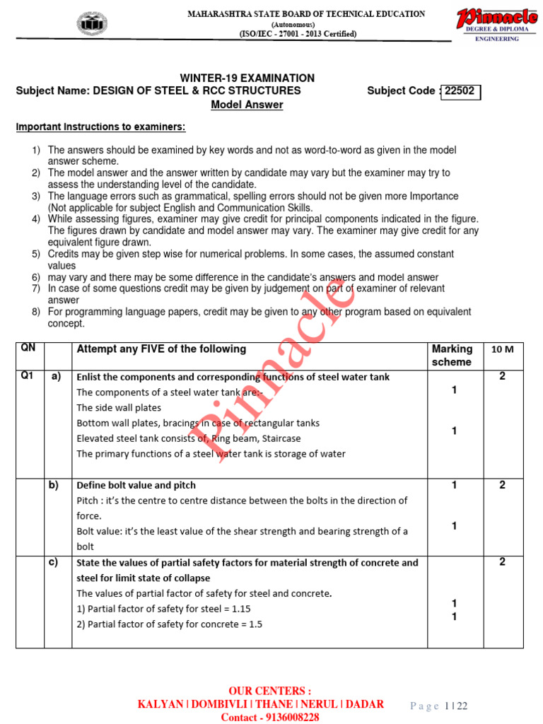 DSR 2019 Winter Model Answer Paper | PDF | Column | Structural Load