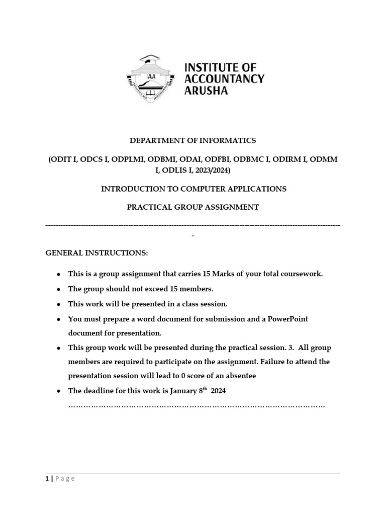Group Assignment Diploma 1 Introduction To Computer Applications 2023. ...