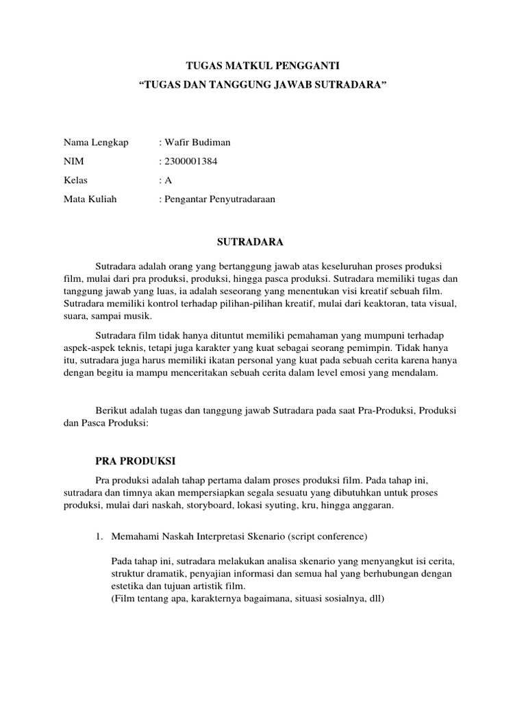 Tugas dan Tanggung Jawab Sutradara | PDF | Seni
