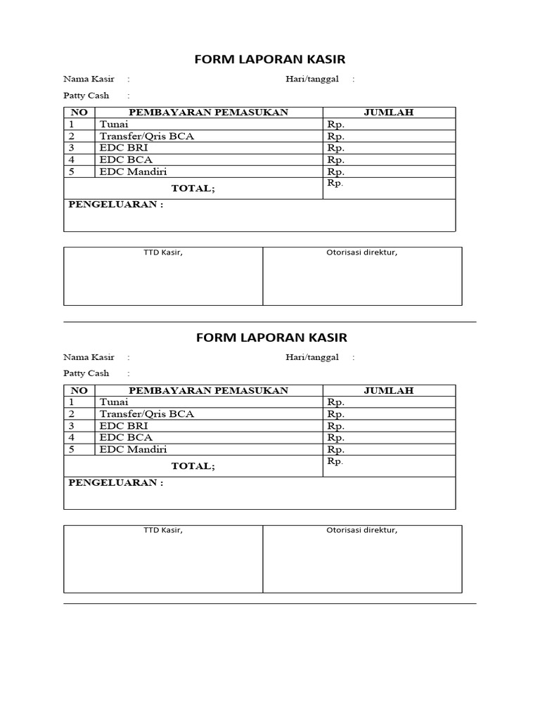 Form Laporan Kasir Harian | PDF