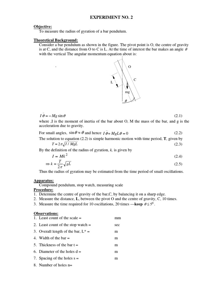 Exp2 Bar Pendulum 1637863083559 1647488088751 Pdf Pendulum Physics