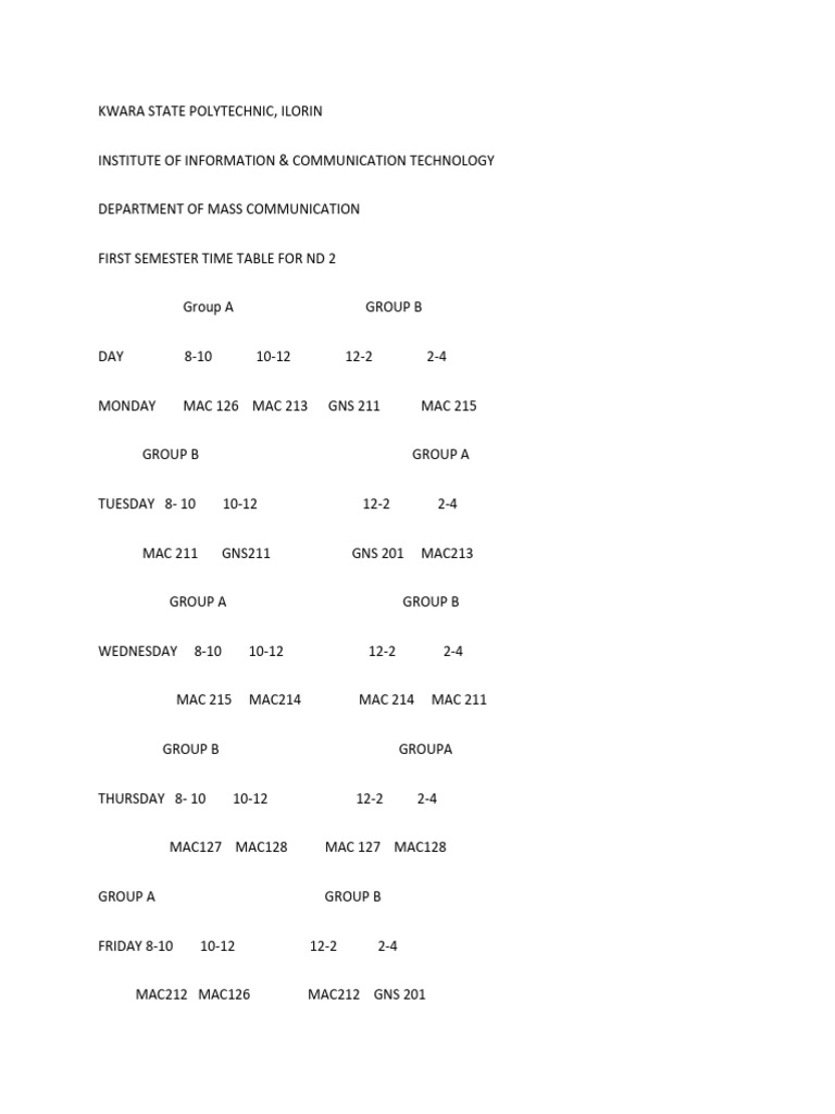 Time Table | PDF