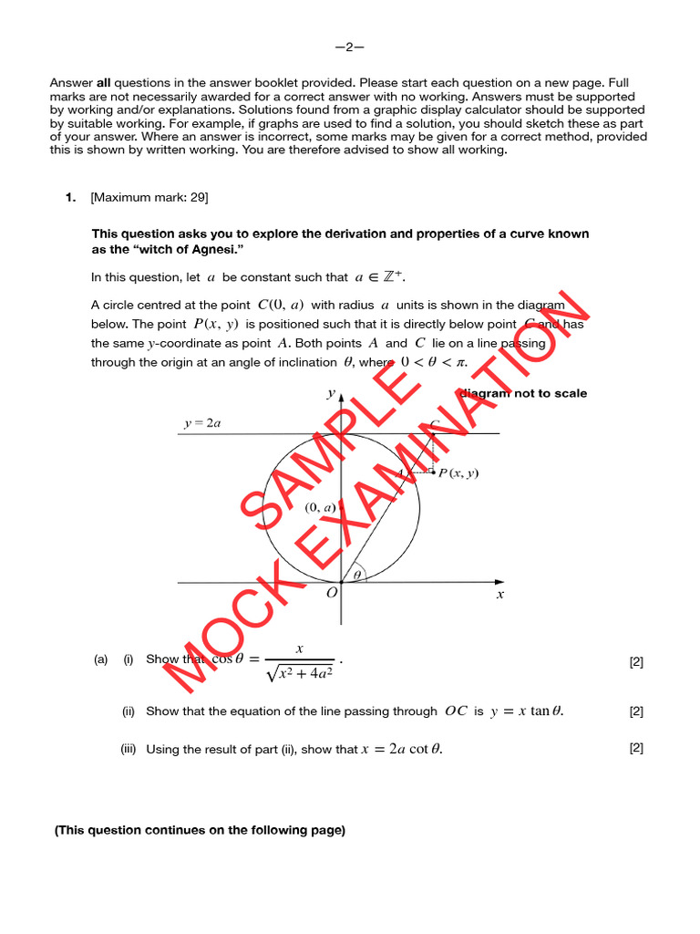 AAHL Sample Paper 3 Agnesi | PDF | Mathematics | Geometry