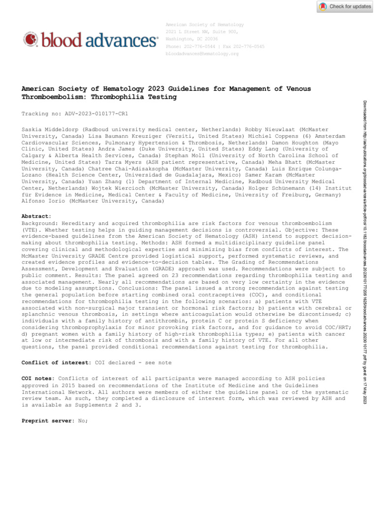 2023 Ash Guidelines Thrombophilie | PDF | Thrombosis | Medicine
