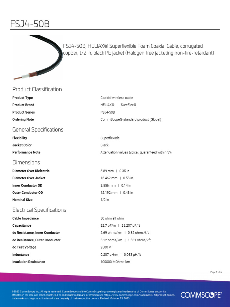 FSJ4-50B Product Specifications | PDF | Coaxial Cable | Electronics