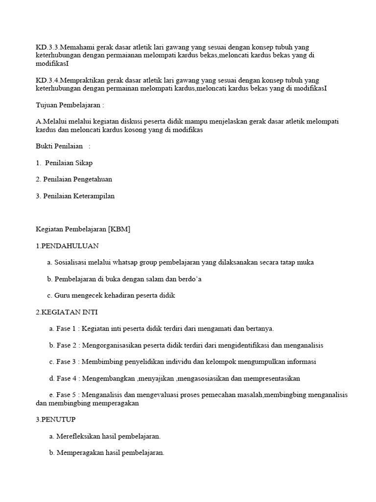 Kompetensi Dasar Pjok | PDF