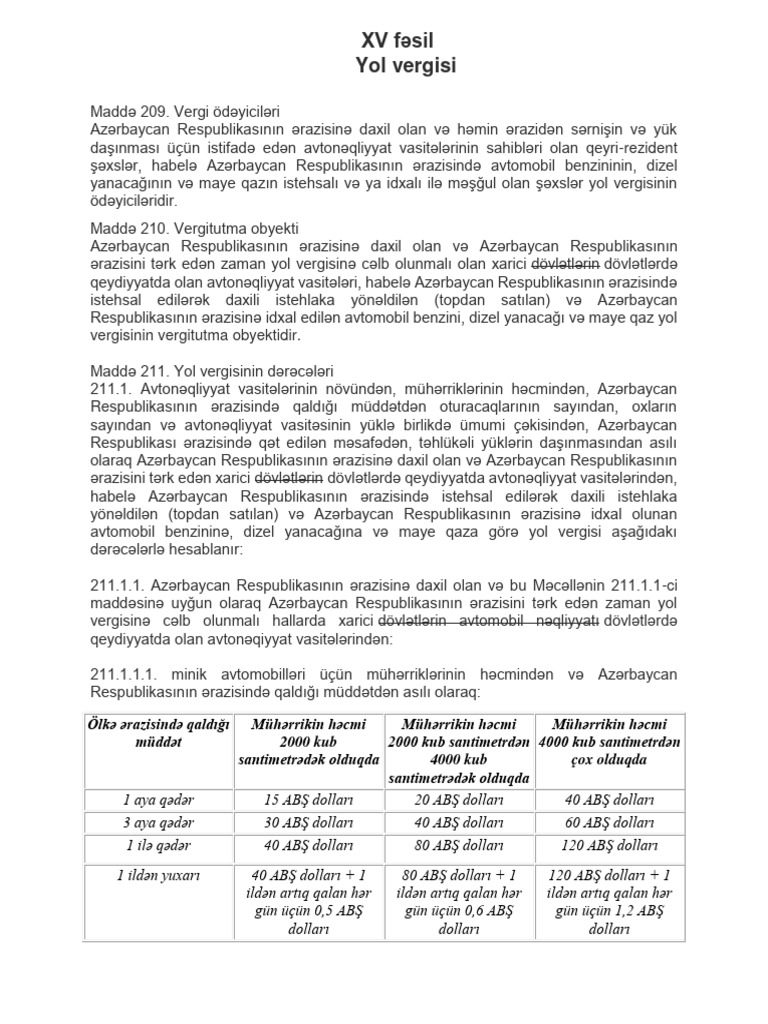 XV Fəsil Yol Vergisi | PDF