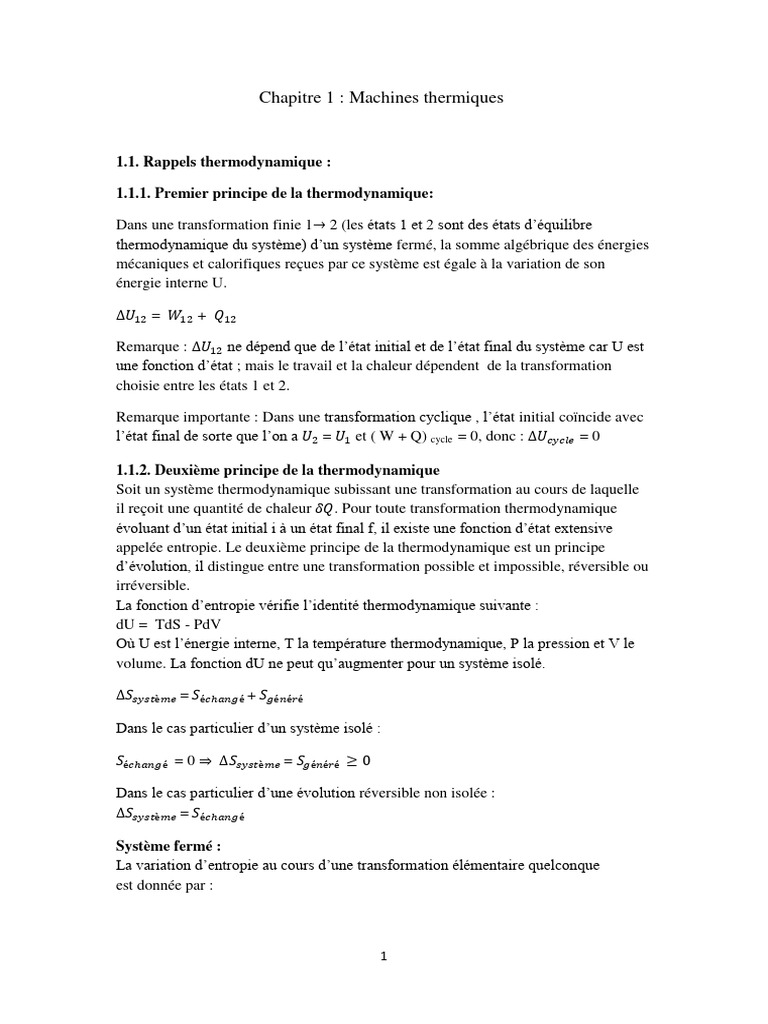 Cours Thermo | PDF | Turbine à gaz | Entropie