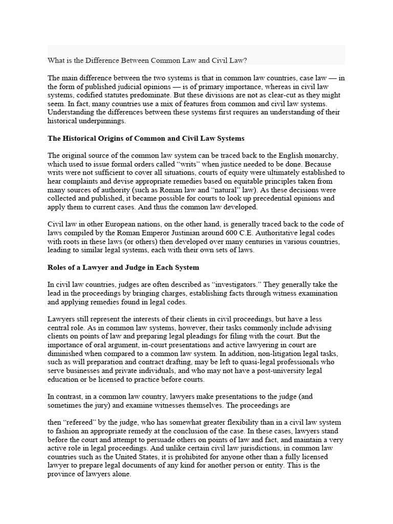 What Is The Difference Between Common Law and Civil Law | PDF ...