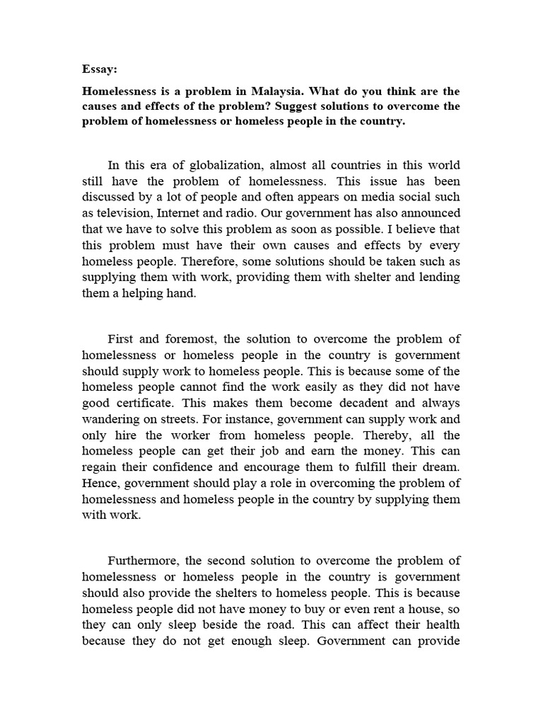 Essay - Homeless People | PDF | Homelessness