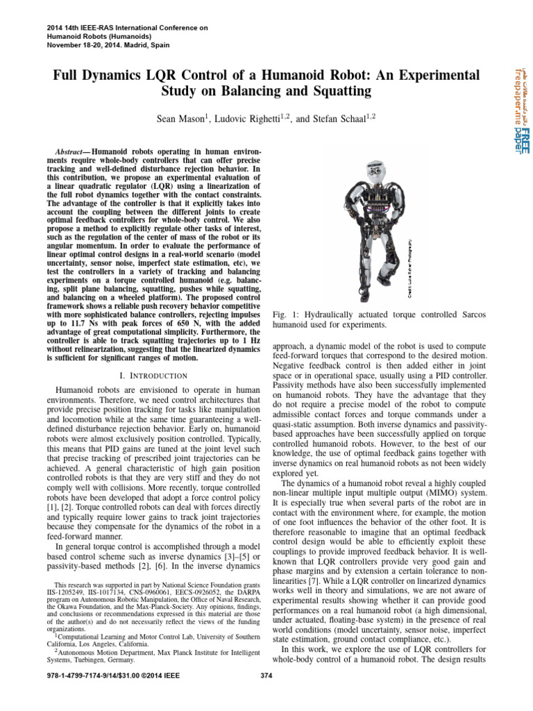LQR Control of A Humanoid Robot | PDF | Matrix (Mathematics) | Control ... LQR Control of A Humanoid Robot | PDF | Matrix (Mathematics) | Control ...
