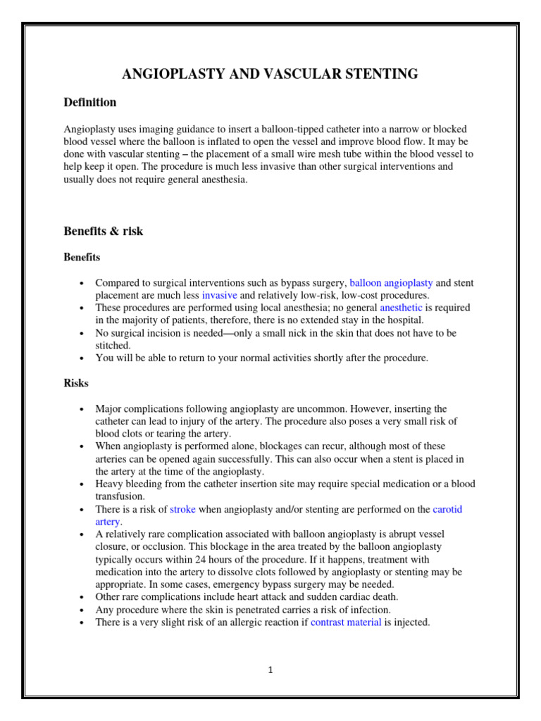 ANGIOPLASTY AND VASCULAR STENTING | PDF | Interventional Radiology ...