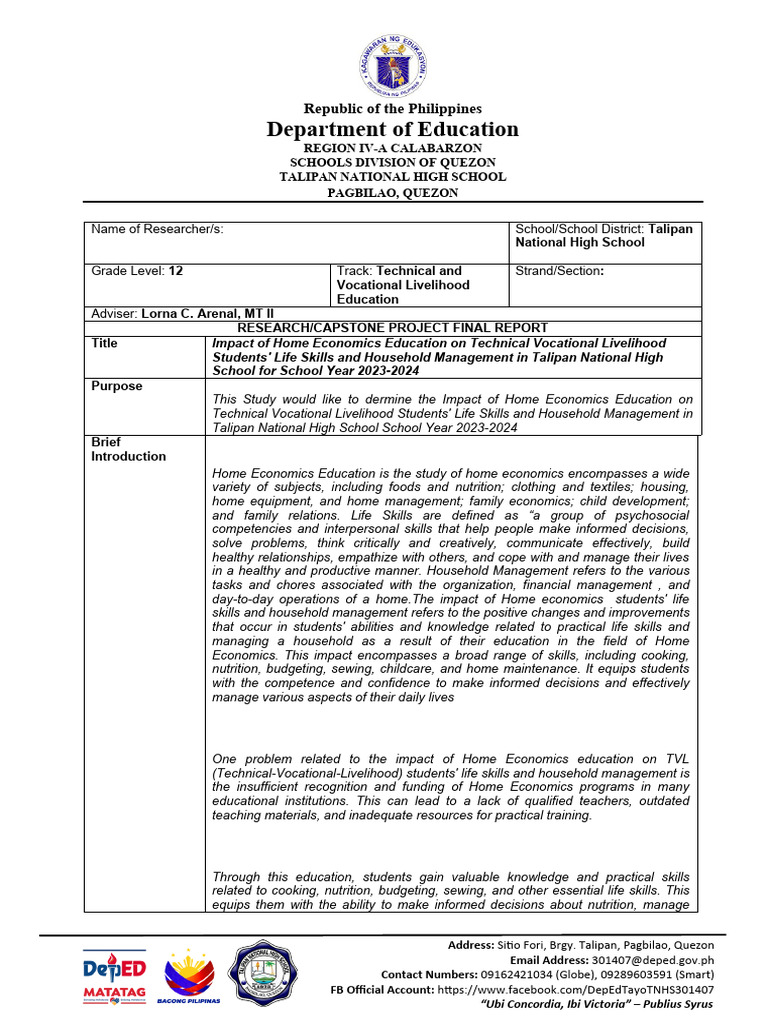 Final and Edited SHS Research Capstone Template Arenal | PDF | Home ...