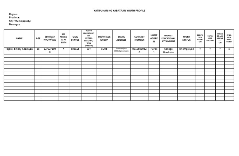 KK Youth Profile Template | PDF