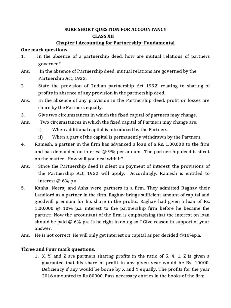 CBSE Class 12 Accountancy Accounting For Partnership Firms Sure Shot ...