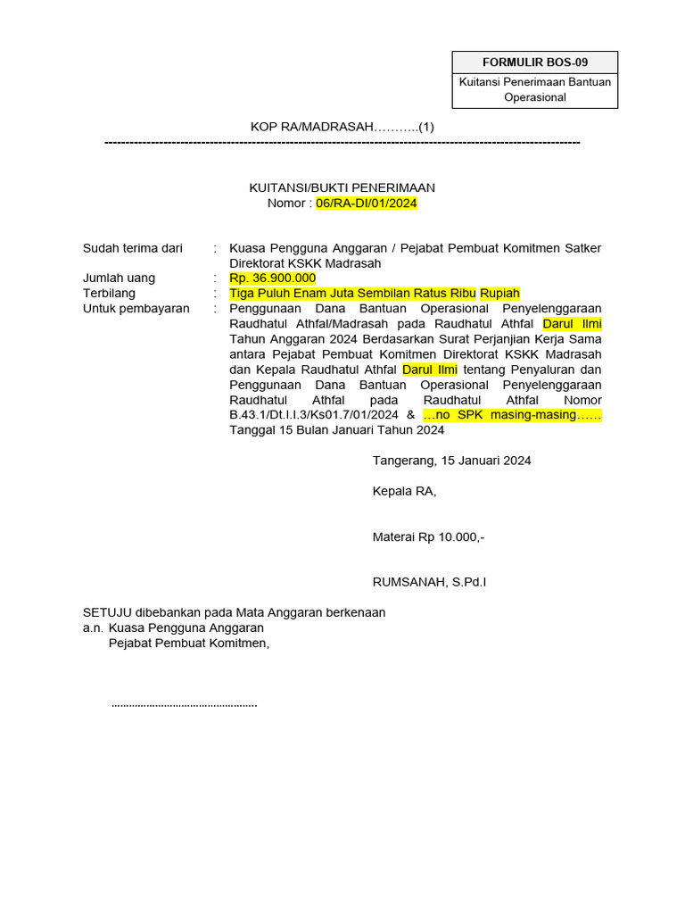 Kuitansi_Penerimaan_BOS_2024 | PDF