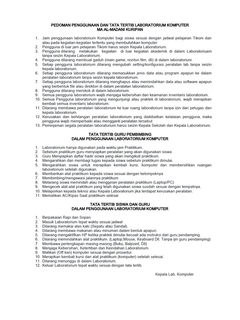 TATA TERTIB LABORATORIUM KOMPUTER | PDF