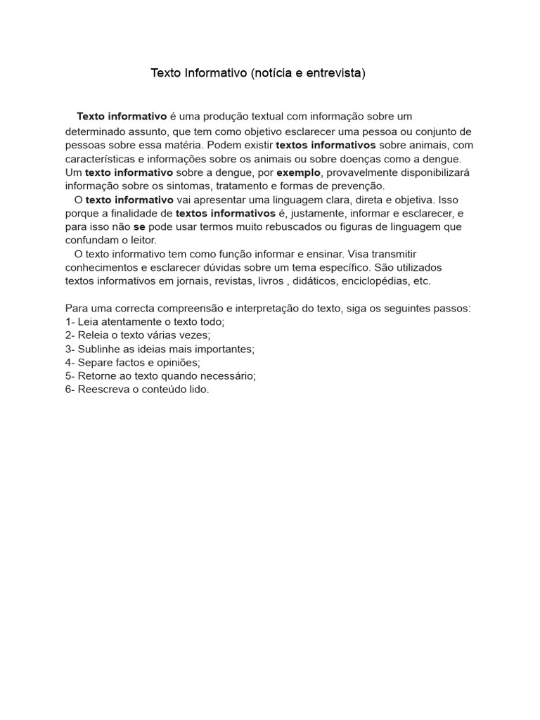 Texto Informativo (Notícia e Entrevista) | PDF | Entrevista ...