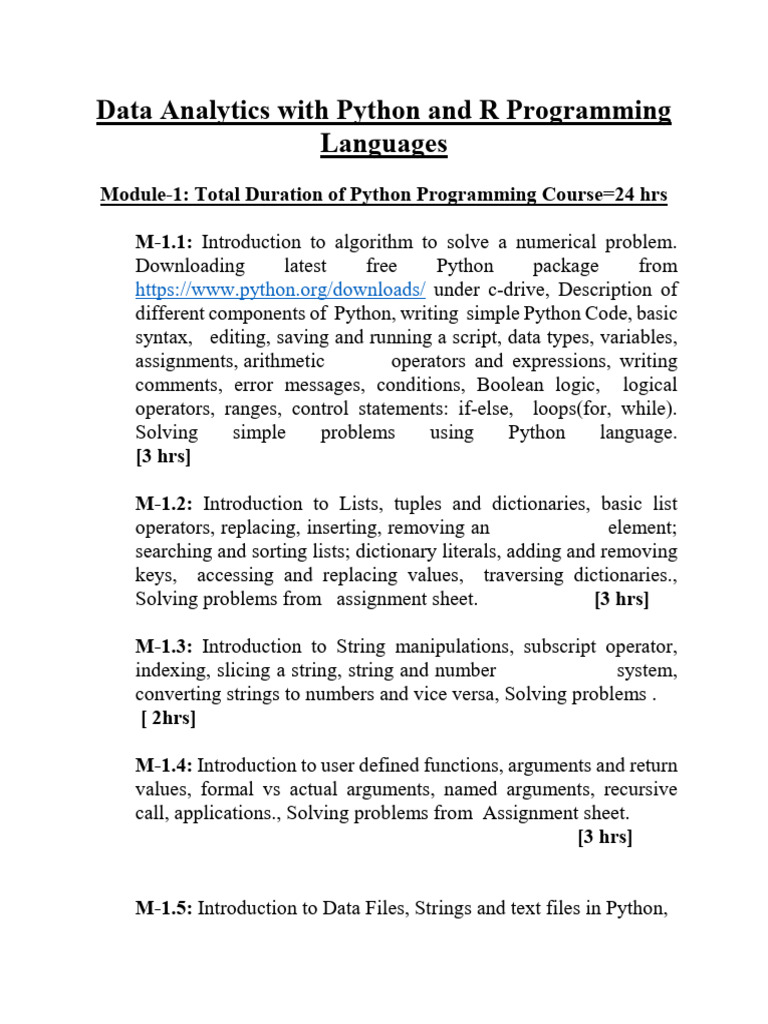 Python R Language Combined Syllabus Pdf Python Programming Language Parameter Computer