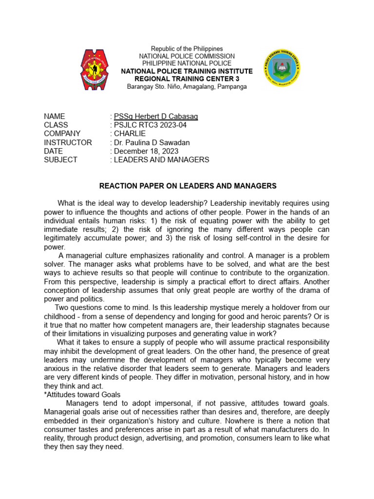 Reaction Paper Format | PDF | Leadership | Power (Social And Political)