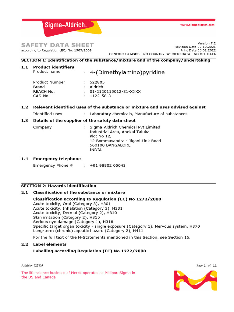 4 (Dimethylamino) Pyridine | PDF | Toxicity | Labor Relations