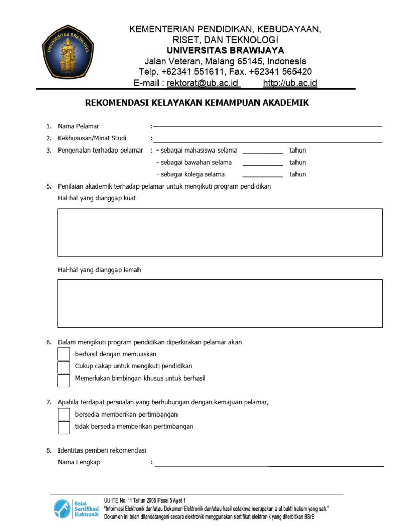 Form Rekomendasi Studi | PDF