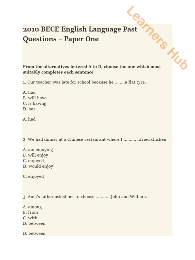 2010 BECE English Past Questions 1 | PDF 2010 BECE English Past Questions 1 | PDF