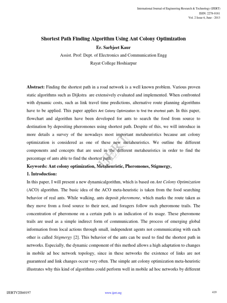 Shortest Path Finding Algorithm Using Ant Colony Optimization ... Shortest Path Finding Algorithm Using Ant Colony Optimization ...